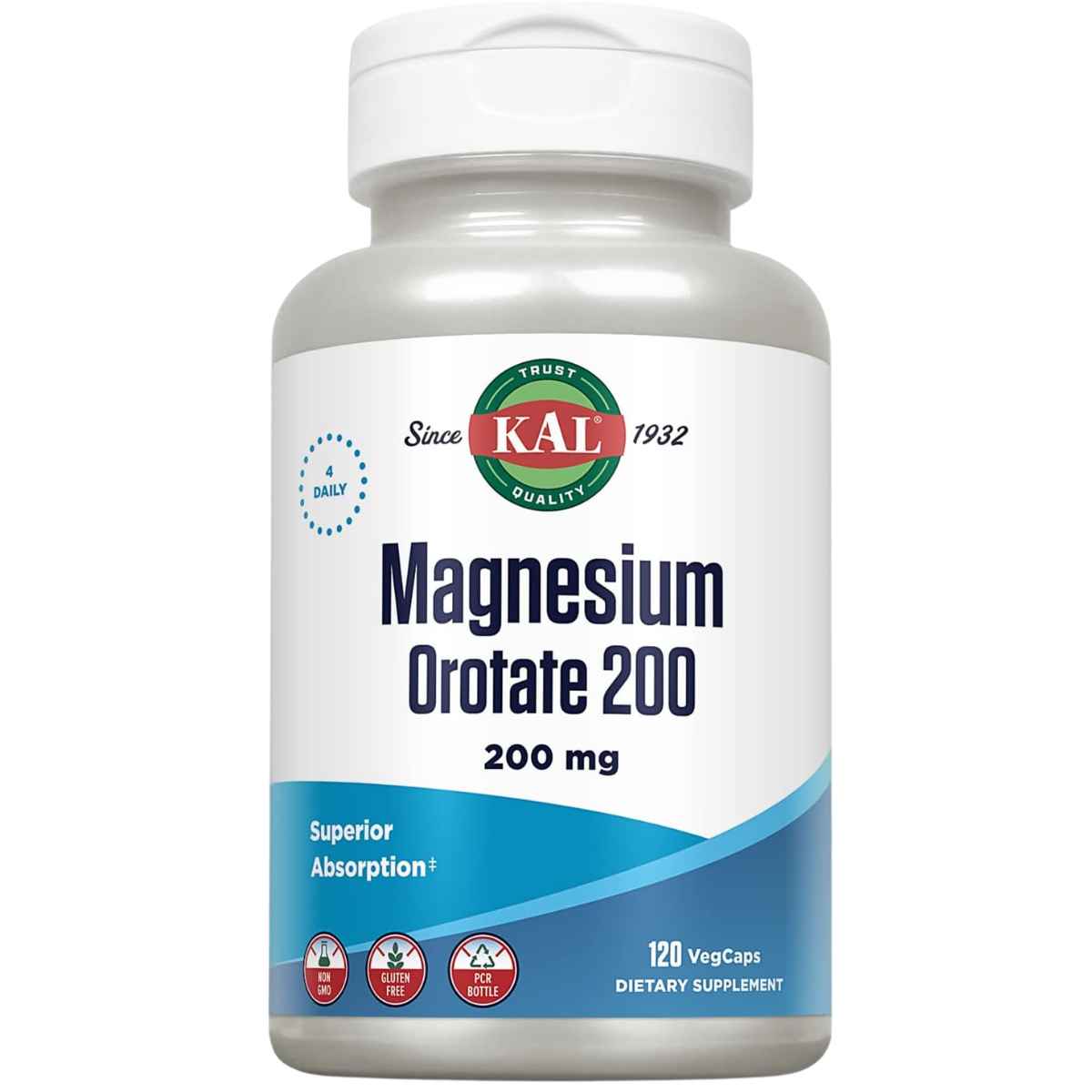 KAL Orotato de Magnesio 200 mg - 120 Cápsulas Veganas | Puro Estado Fisico