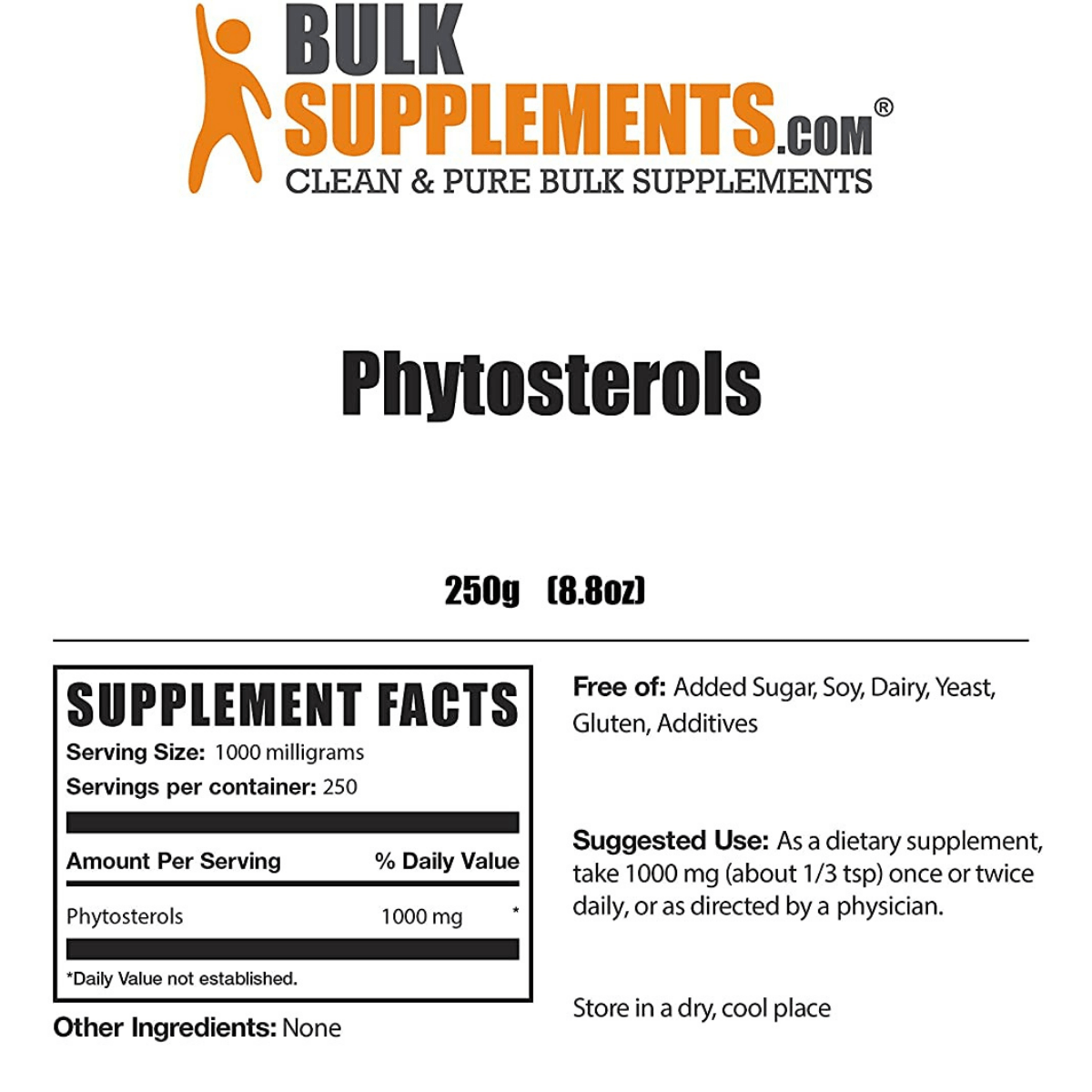BulkSupplements Fitoesterol 1000 Mg - 250 g | Puro Estado Fisico