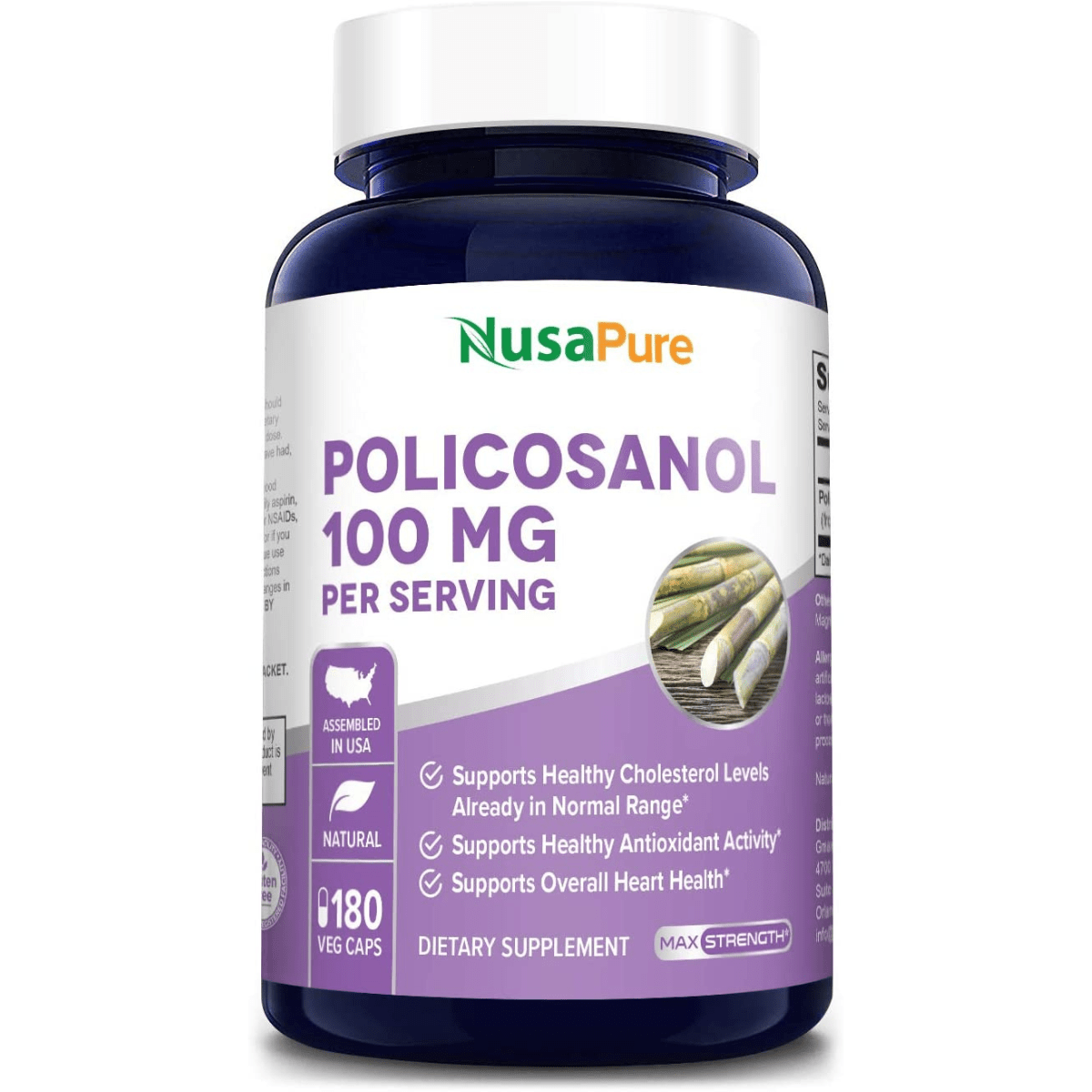 NusaPure Policosanol 100 mg - 180 Cápsulas Vegetales | Puro Estado Fisico