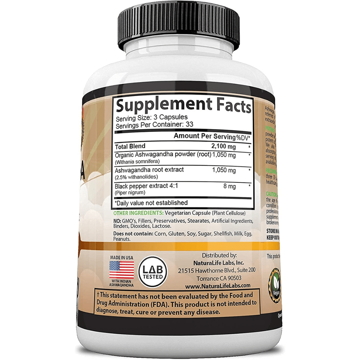 Naturalife Labs Ashwagandha 2100 mg - 100 Cápsulas Vegetales | Puro ...