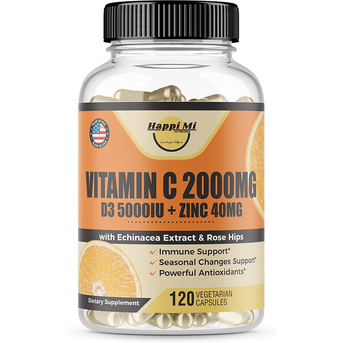 Happi Mi Nutrition Vitamin C 2000 mg With Vitamin D3 + Zinc + Echinacea ...