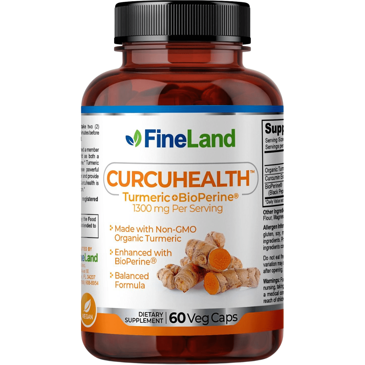 Fineland Curcuma con Bioperina 1300 mg - 60 Cápsulas | Puro Estado Fisico