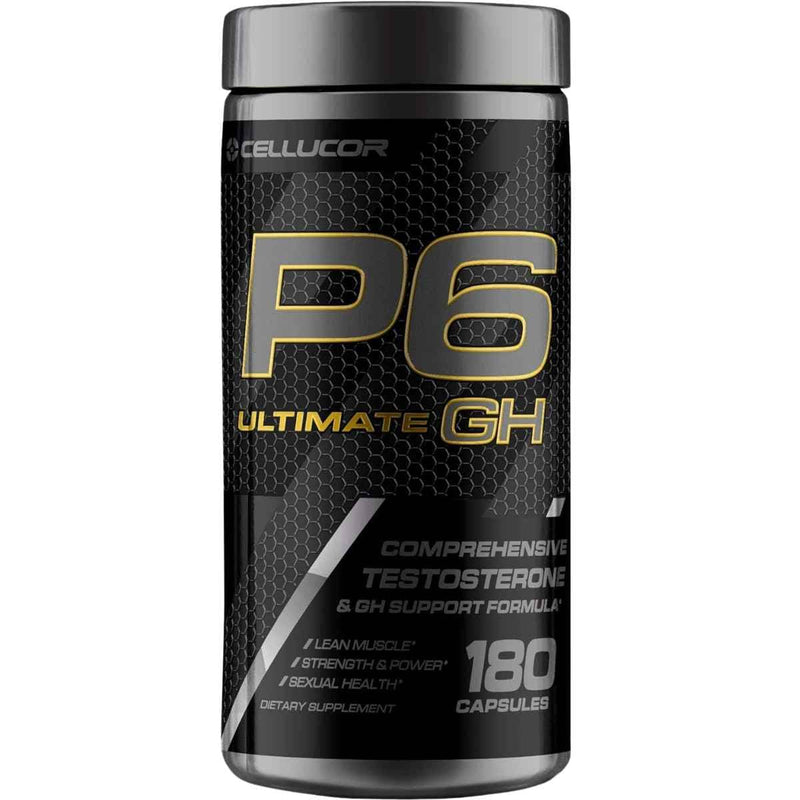 Frasco de suplemento Cellucor P6 Ultimate GH 180 cápsulas