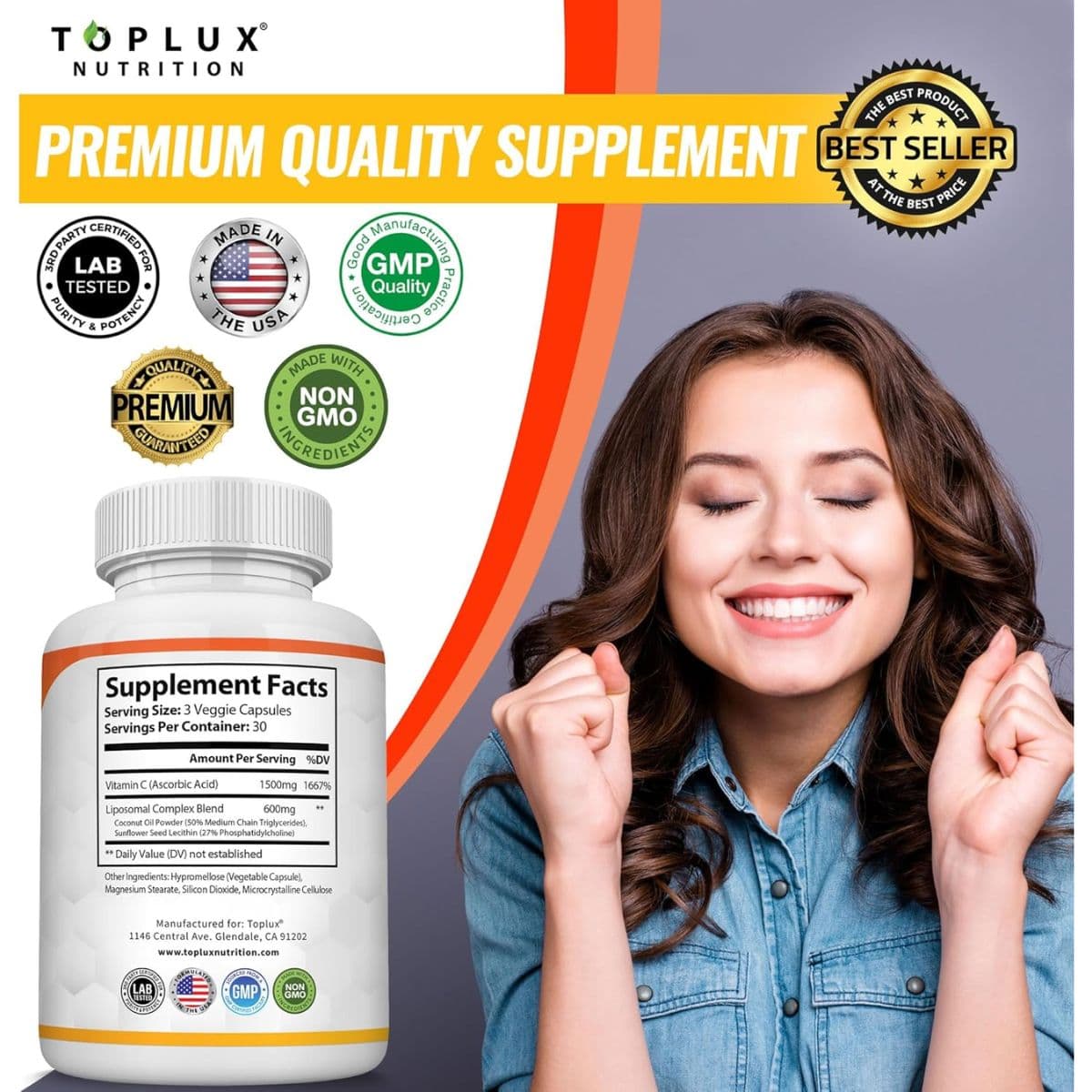 Toplux Nutrition - Vitamina C Liposomal (2100 mg - 90 Cápsulas)