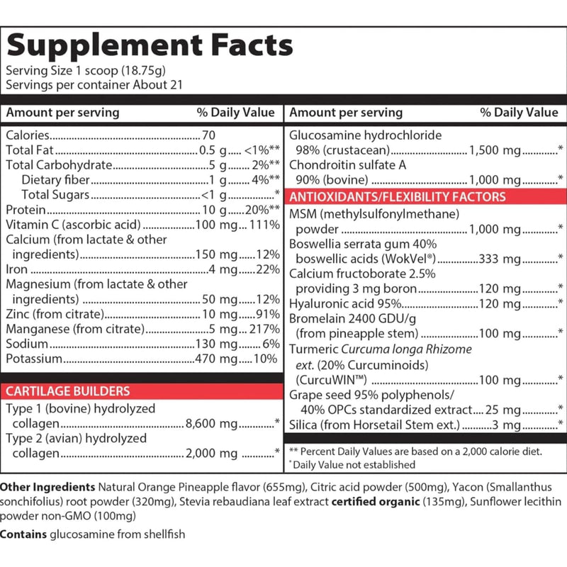Tabla nutricional del suplemento Vibrant Health Joint Vibrance sabor ...